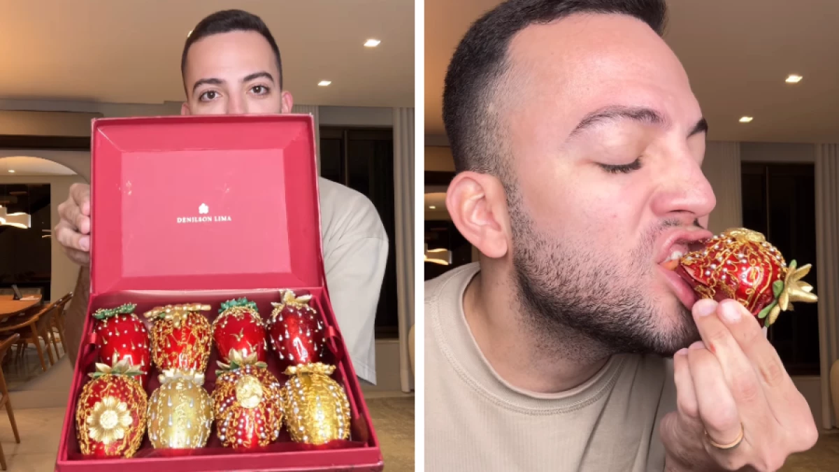 » Lucas Rangel prova morango do amor de R$ 2 mil: “Parece de mentira”